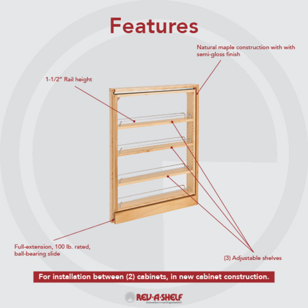 Wood Base Filler Pull Out Organizer for New Kitchen Applications, 3"