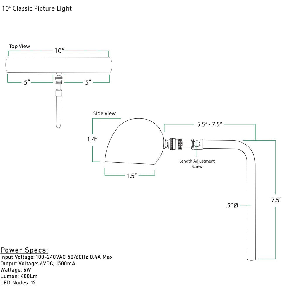 Classic LED Art Lights, Dimmable, Plug-in, Chrome, 10"