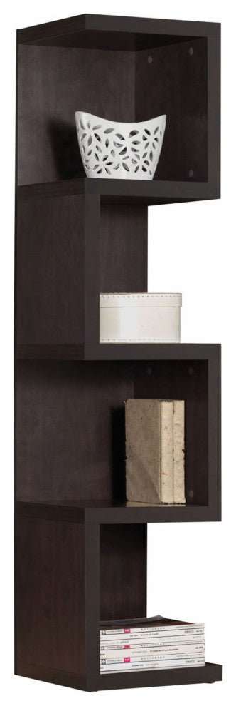 14" X 14" X 59" Espresso Wood Veneer, PU Paper Bookcase Large S Shelf