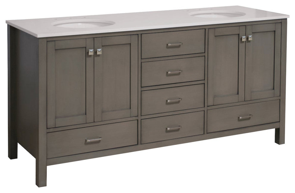 Horizon 72" Double Bathroom Vanity, Weathered Gray, Engineered White
