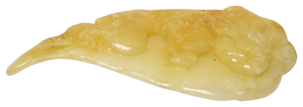 Carved Chinese Natural Yellow Jade Pixie On Leaf Pendant