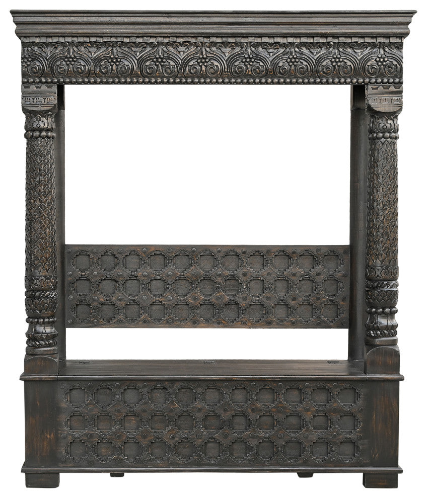 Sophia Carved Solid Wood Hall Tree Bench, Black