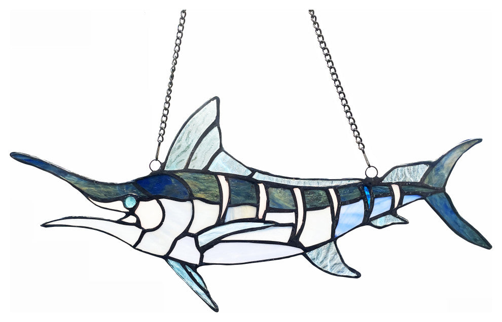 Swordfish Animal-Style Stained Glass Window Panel 16" Wide