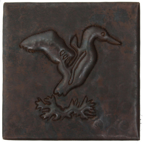 Flying Duck Design Hammered Copper Tile 10"x10"