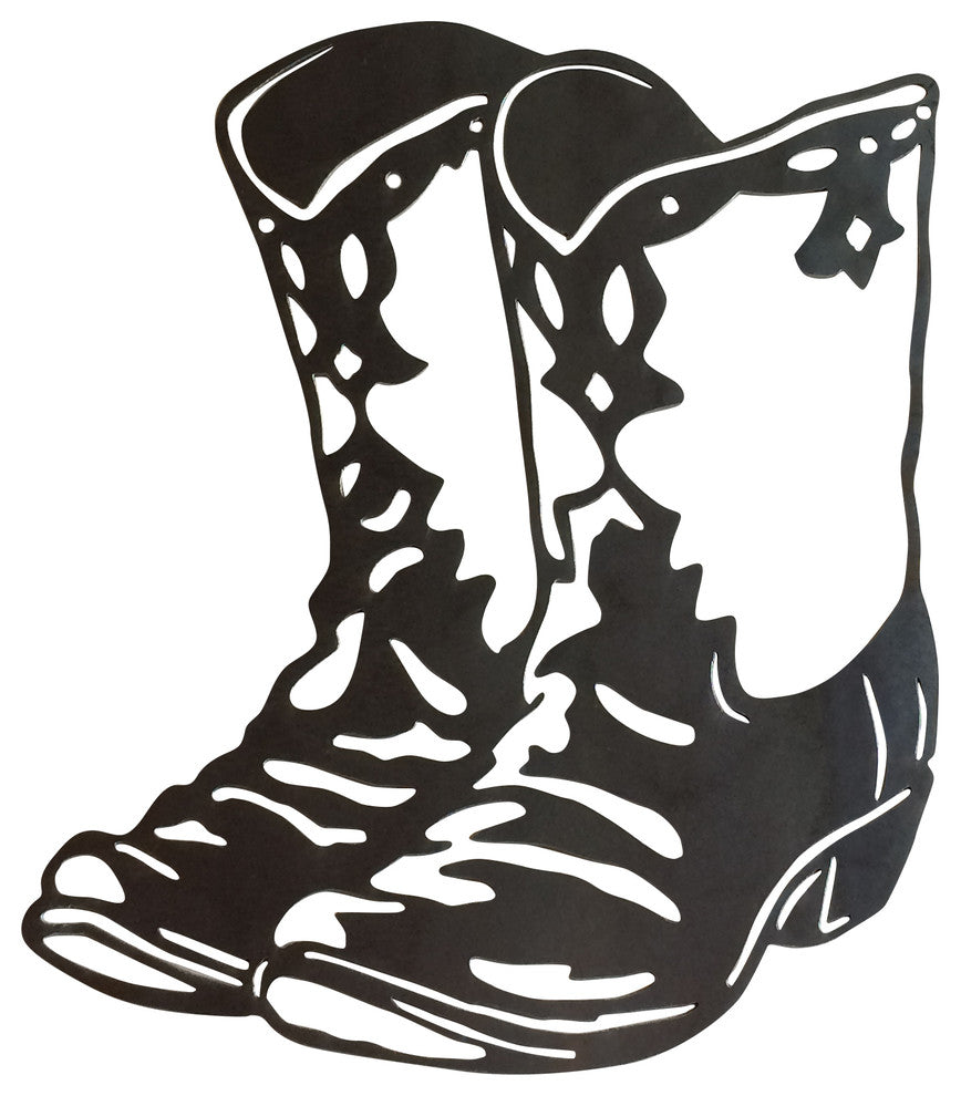 Cowboy Boots Black Metal Western Fancy Metal Wall Art, Clear Coat