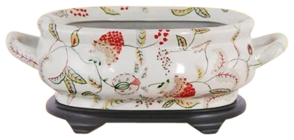 Chinese Floral Berry Porcelain Foot Bath Basin Pot