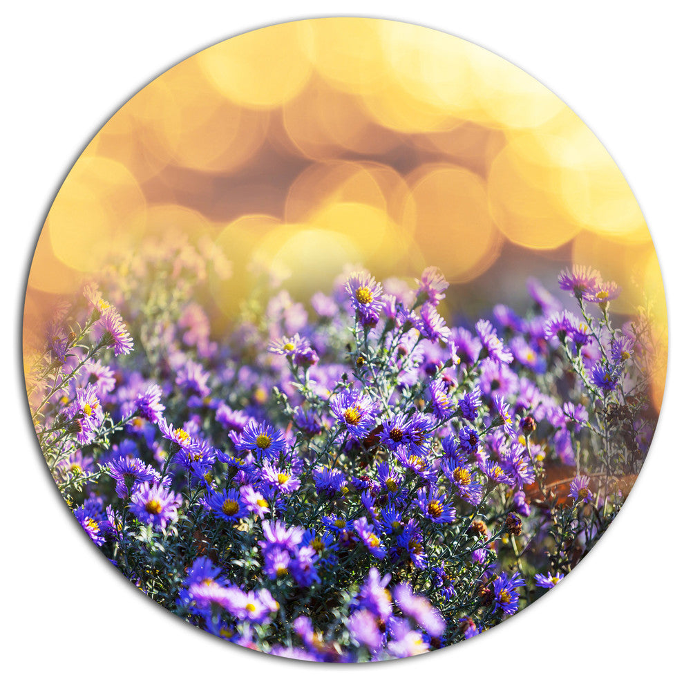 Purple Flowers On Brown Background Flower Round Wall Art 23"