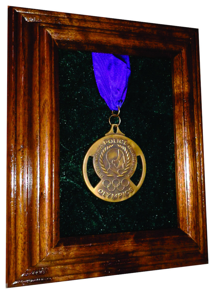 Solid Walnut Single Medal Awards Display Case Red