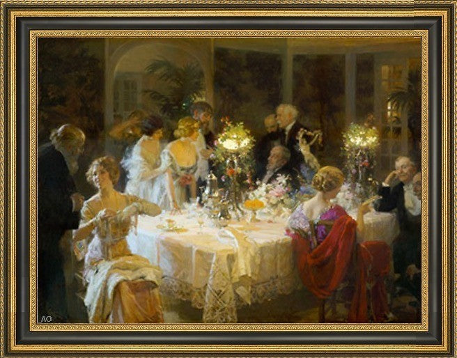 Jules Alexandre Grun The End of Dinner Framed Premium Canvas Print, 18