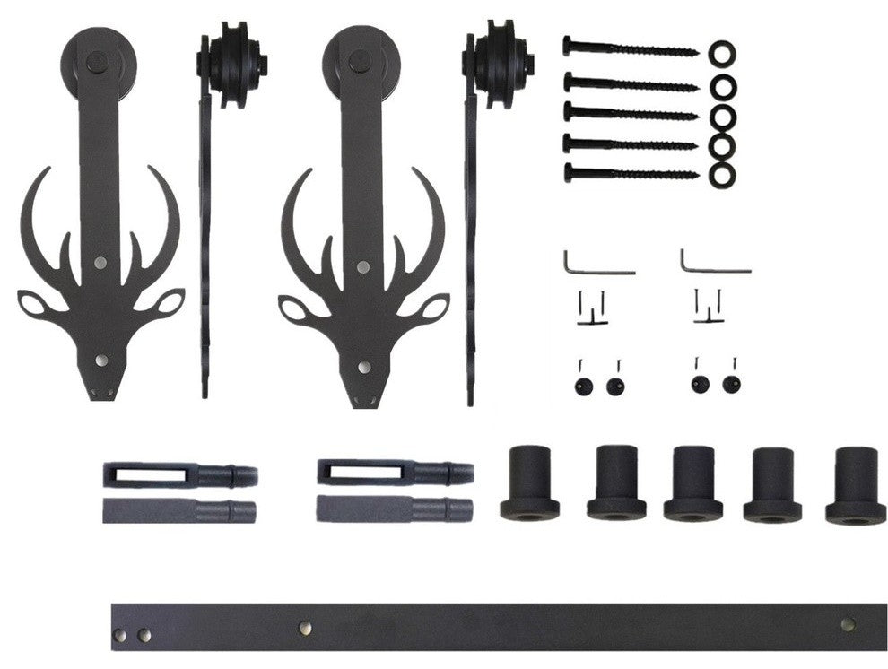 Sliding Barn Door Hardware Kit, Horns Design, Double Door, 7'