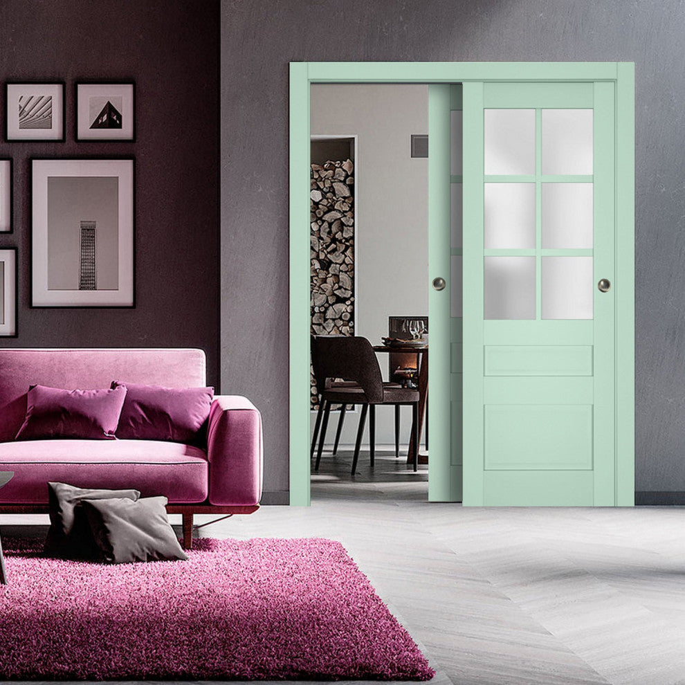 Sliding Bypass Doors 56 x 84, Veregio 7339 Oliva & Frosted Glass