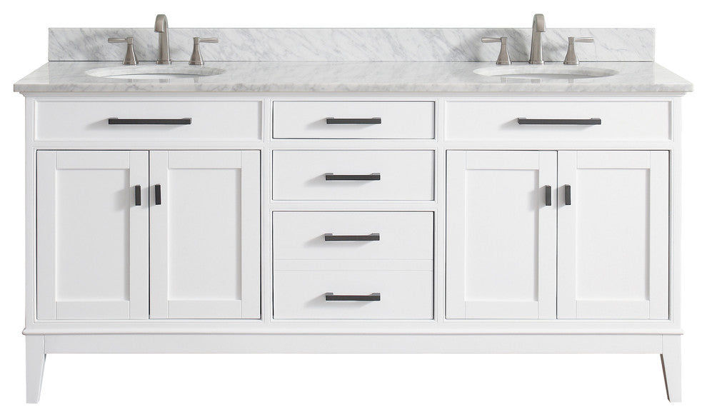 Avanity Madison 73" Double Sink Vanity Combo, Carrera White Marble Top