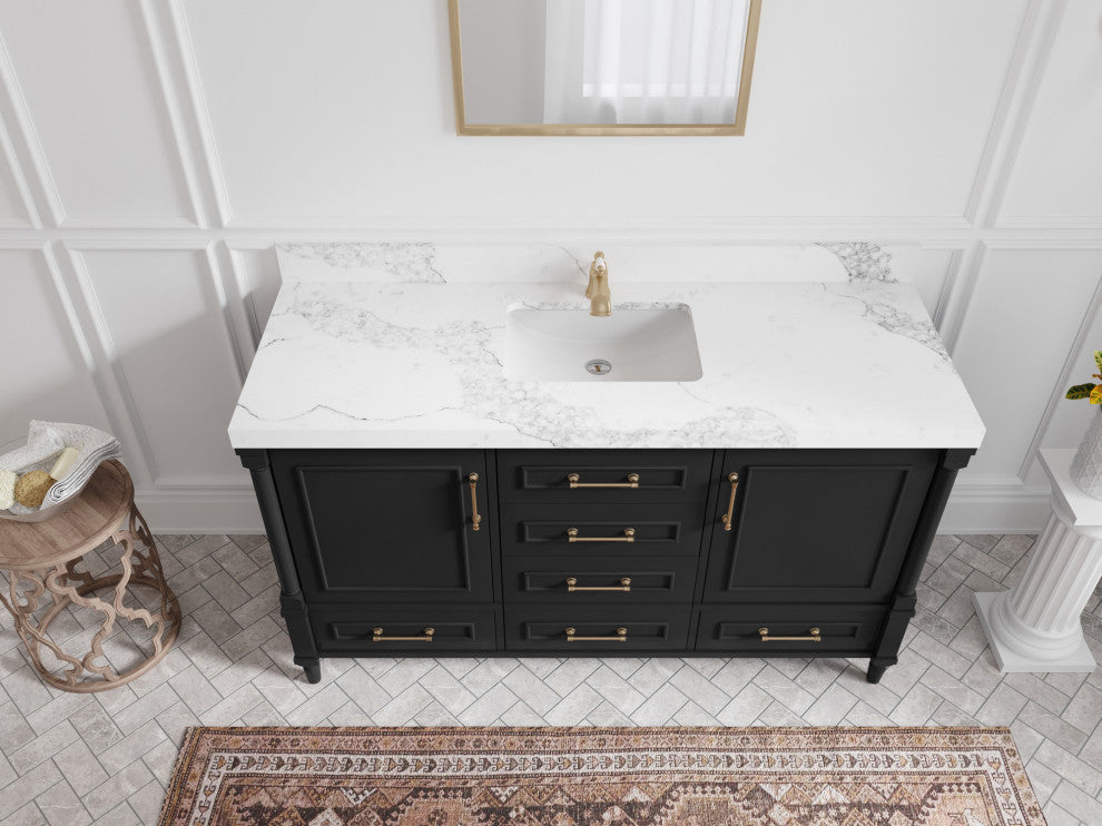 Aberdeen 60 Single Bathroom Vanity in Black 2" Calacatta Nuvo