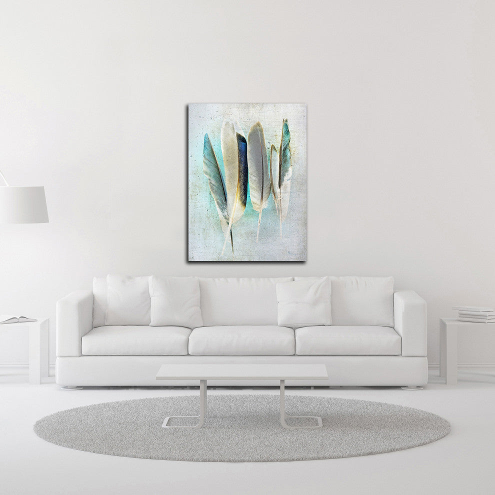 "Feathers Turquoise" by Kathy Wolfe, Print on Canvas, 14"x19"