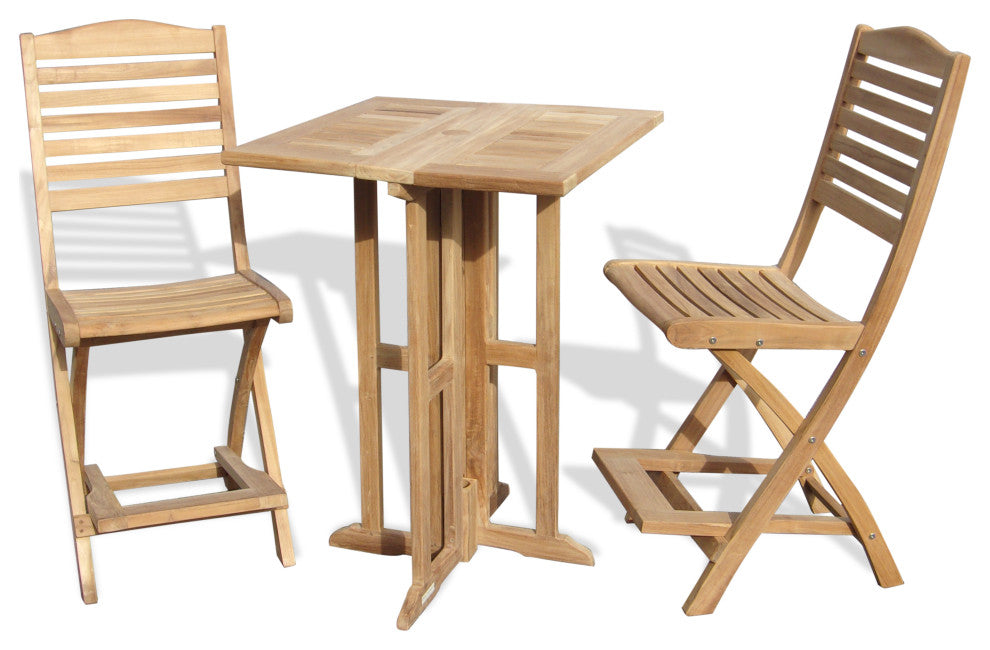 Grade A Teak 27" Square Folding Bar Table With 2-Folding Bar Chairs