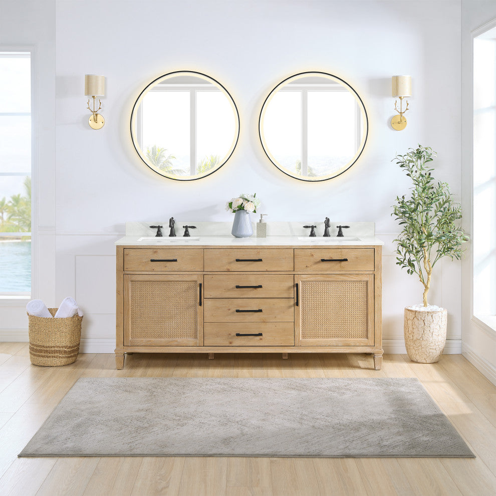 Solana Bathroom Vanity with Calacatta White Quartz Stone Countertop, W