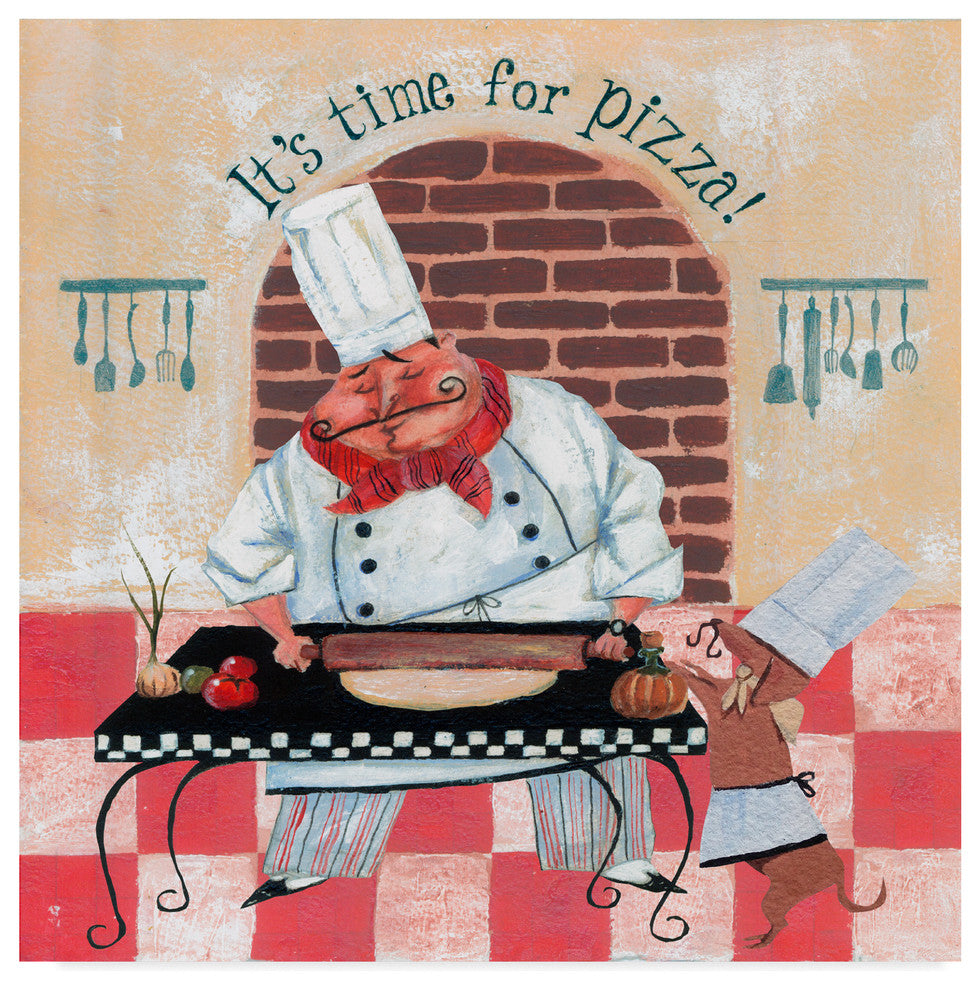 Gregg Degroat 'Its Time For Pizza' Canvas Art, 14"x14"