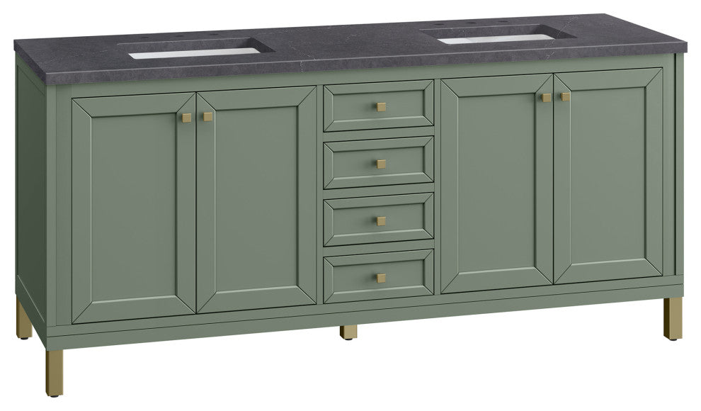 Chicago 72" Double Vanity, Smokey Celadon, Charcoal Soapstone Quartz