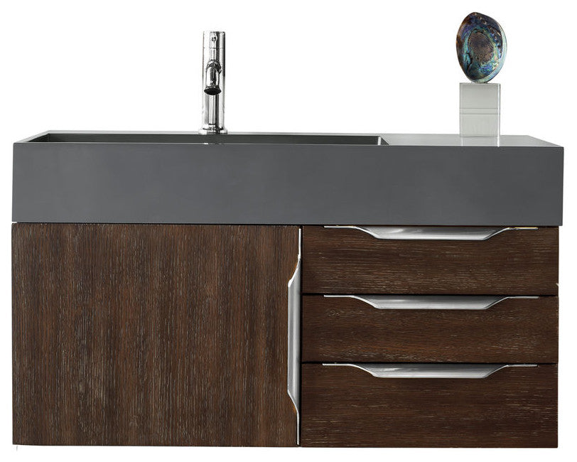 Mercer Island 36" Single Vanity, Coffee Oakwith Dusk Gray Glossy Compo