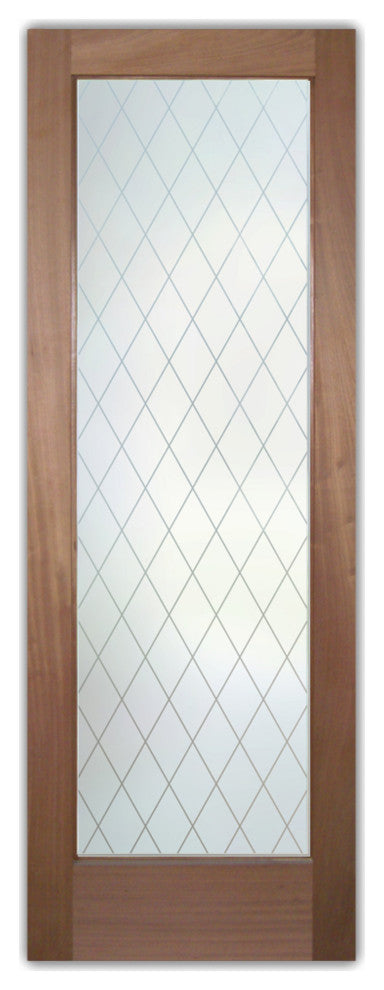 Interior Prehung Door or Interior Slab Door - Diamond Grid - Mahogany