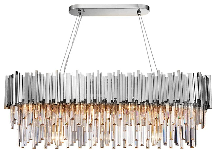 Gio Crystal Dining Room Chandelier, Chrome, Length 35"