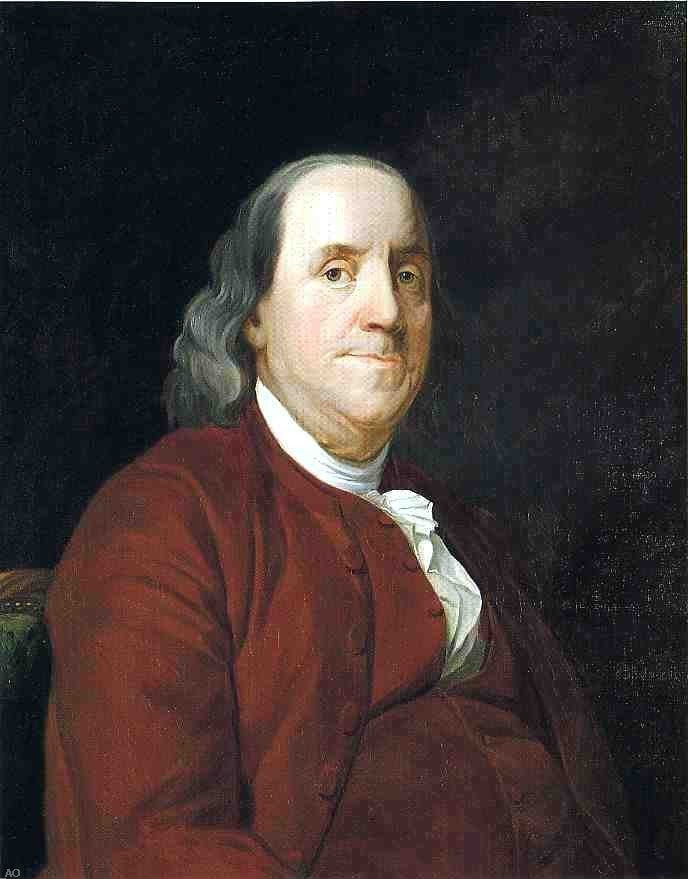Joseph Wright Portrait Of Benjamin Franklin 21"x28" Wall Decal