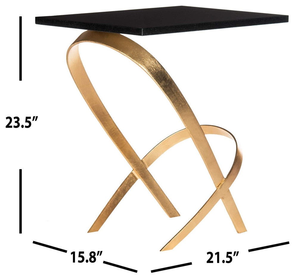 Elegant Side Table, Unique Golden Geometric Base With Black Square Tab