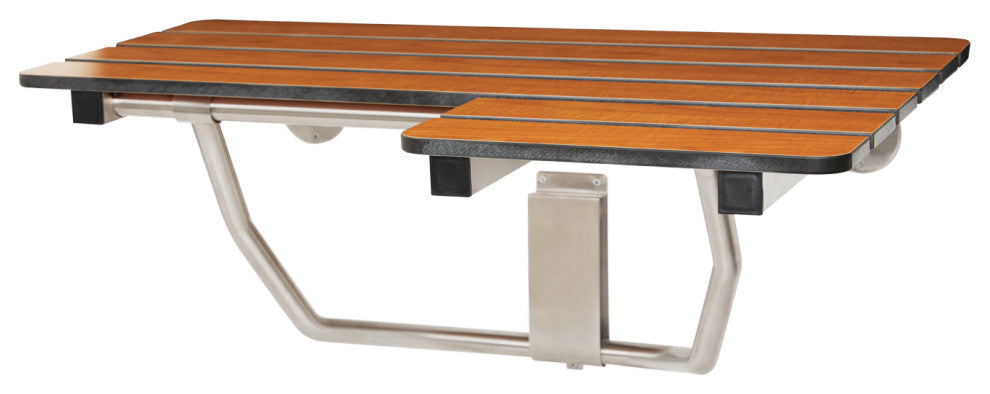 ADA Wall Mount Folding Teak Phenolic Transfer Bench Shower Seat, Left-