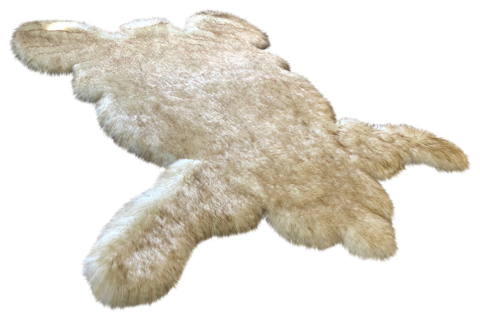 Super Soft Faux Bear Skin Rug Eclipse White Brown Tips 4'