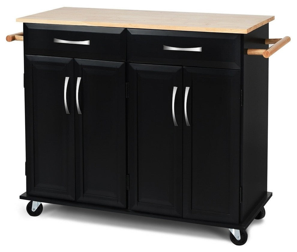 Simple Wood Top Rolling Kitchen Trolley Island Cart Storage Cabinet