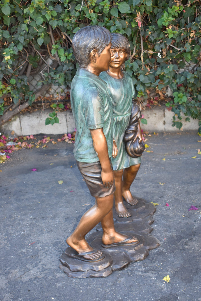Young Compatible Couple Holding Hands Lifesize Bronze Statue 31" x 16"