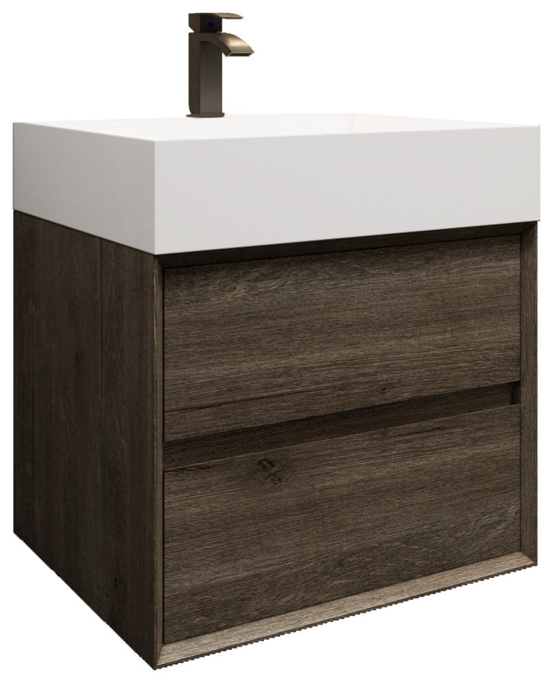 MAX 24" Floating Bath Vanity With Acrylic Sink, Gray Oak