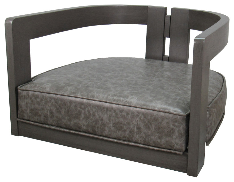Swivel Wood Bar Stool Kadir Pillow on S-Base, Marble Gray Vinyl - Crea