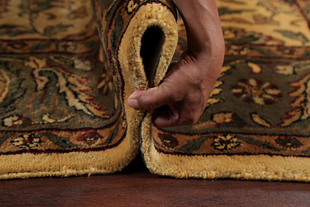 French Toile Indian All-Over Hand-Tufted Oriental Area Rug, Yellow, 8'