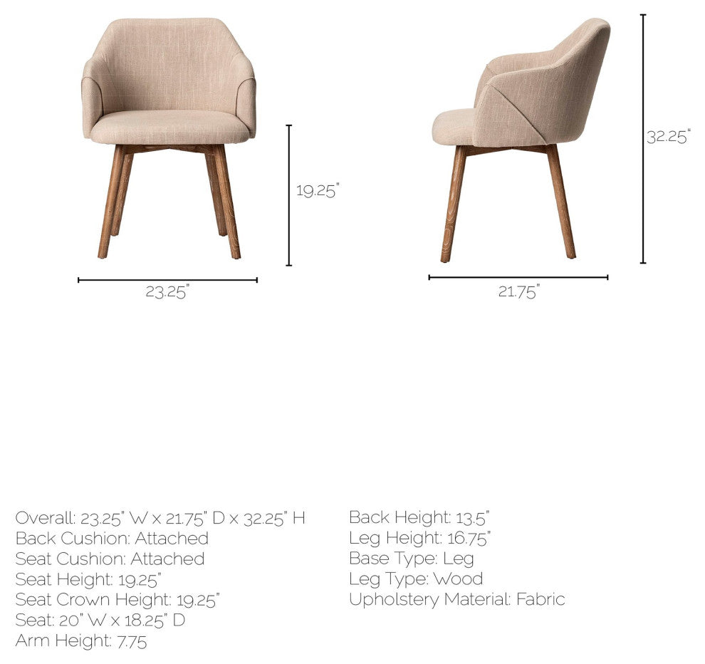 Ronald II Cream Fabric Wrap Brown Wooden Base Dining Chair, Cream