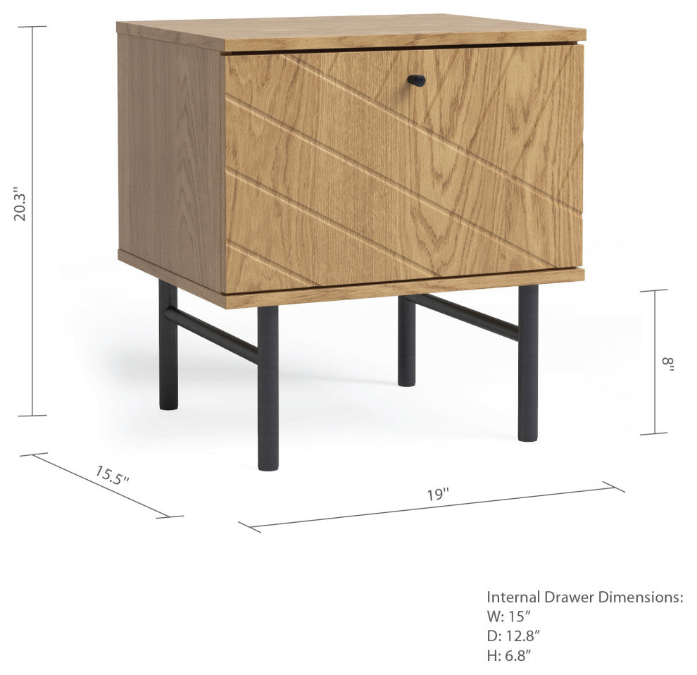 Studio London Amara Oak Effect Side Table with Drawer Steel Legs and S