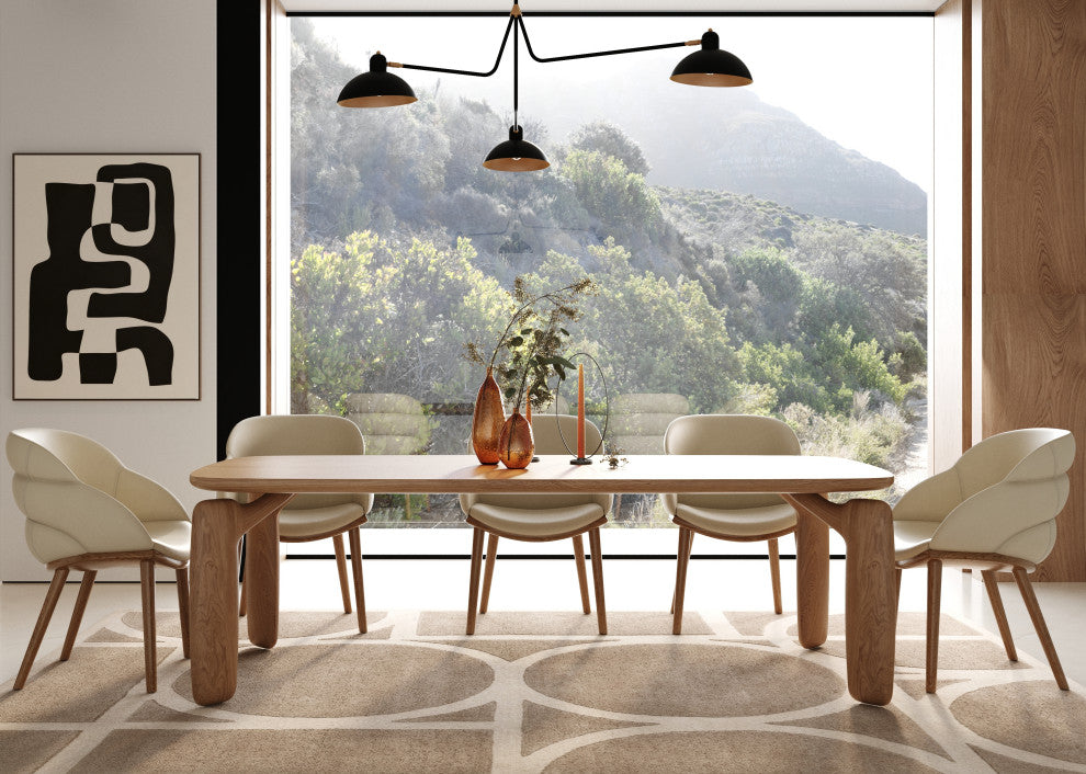 Modrest Michael - Mid-century Modern Beige Vegan Leather + Walnut Dini