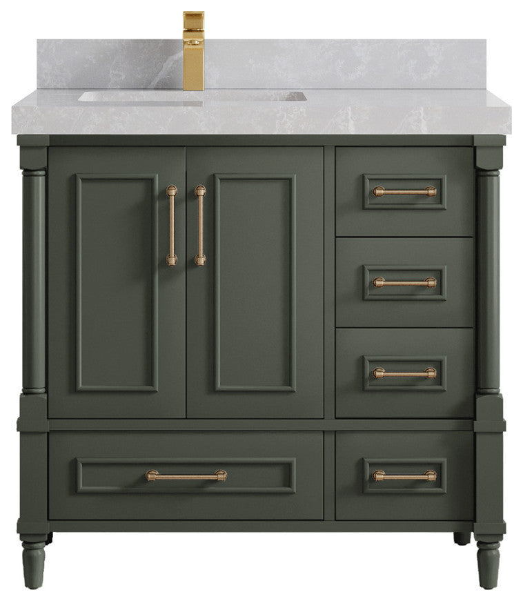 Aberdeen 36 Left Offset Bath Vanity In Pewter Green 2" Pearl Gray