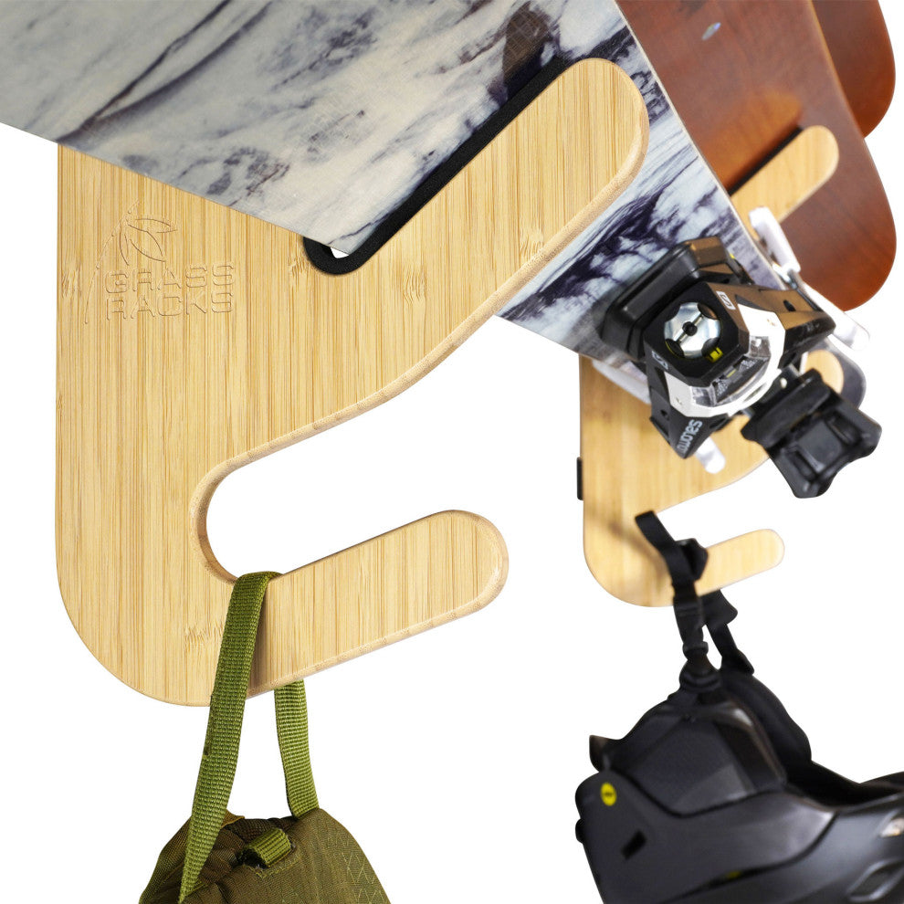 Ski Rack - The Hallsteiner Series Horizontal Ski Wall Mount Bamboo Q