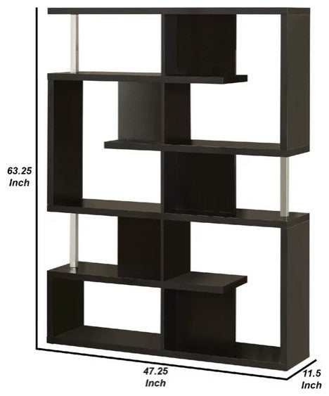 Contemporary Bookcase Unique Geometric Design With Chrome Metal Suppo