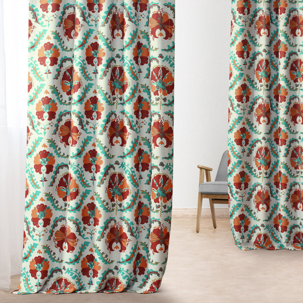 Tribeca Hibiscus Printed Linen Textured Curtain, 50x108