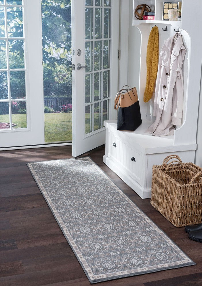 Izel Traditional Brocade Area Rug, Gray, 2'x10' Runner