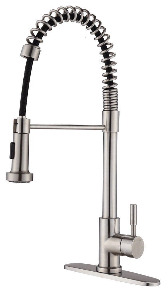 Single Handle Deck Mounted Spring Neck Kitchen Faucet with Pull Down S
