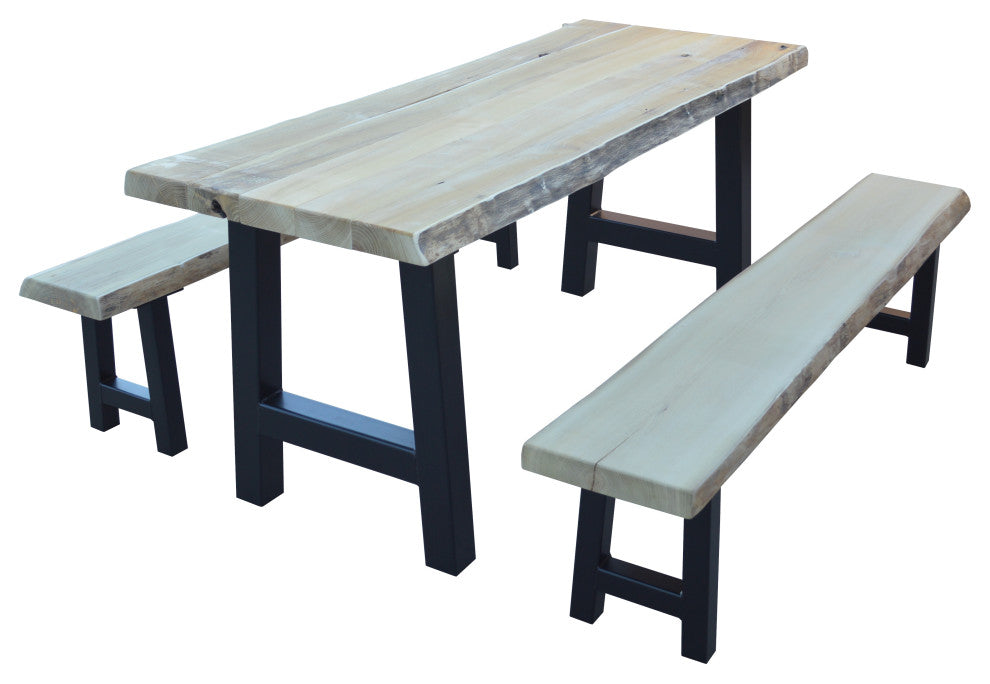 Live Edge Locust Ridgemont Table with 2 Benches, Unfinished, 6 Foot