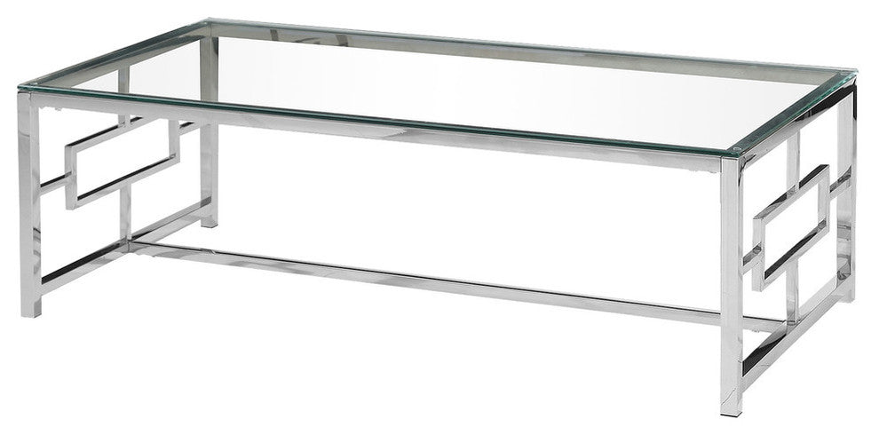 Silver Stainless Steel Living Room Glass Coffee Table