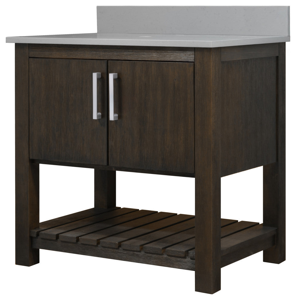 30" Vanity with Storm Grey Quartz Countertop and BackSplash, Chrome, W