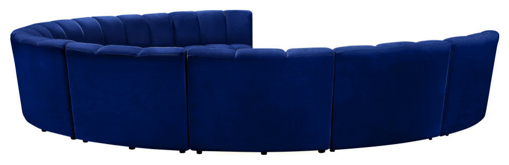 Infinity Channel Tufted Velvet Modular Chair, Navy, 9 Piece