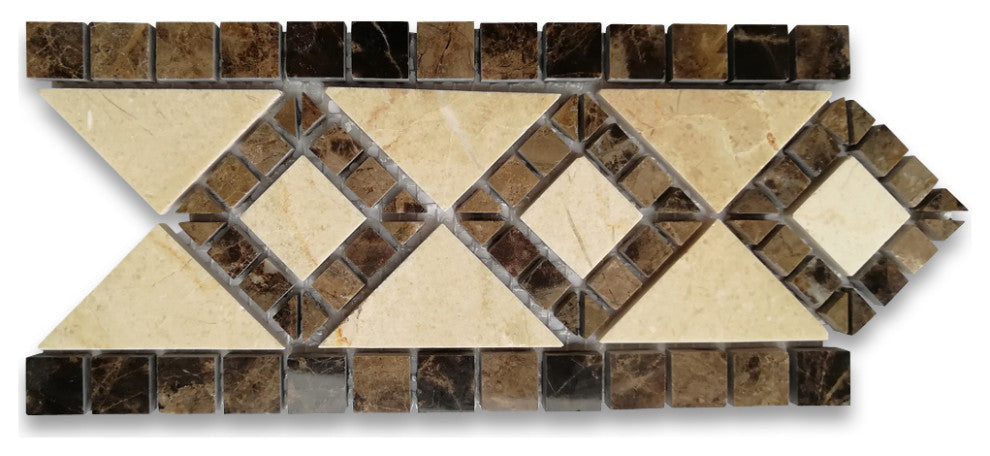 Marble Mosaic Border Listello Tile Venice Emperador 4x7.5 Polished, 1