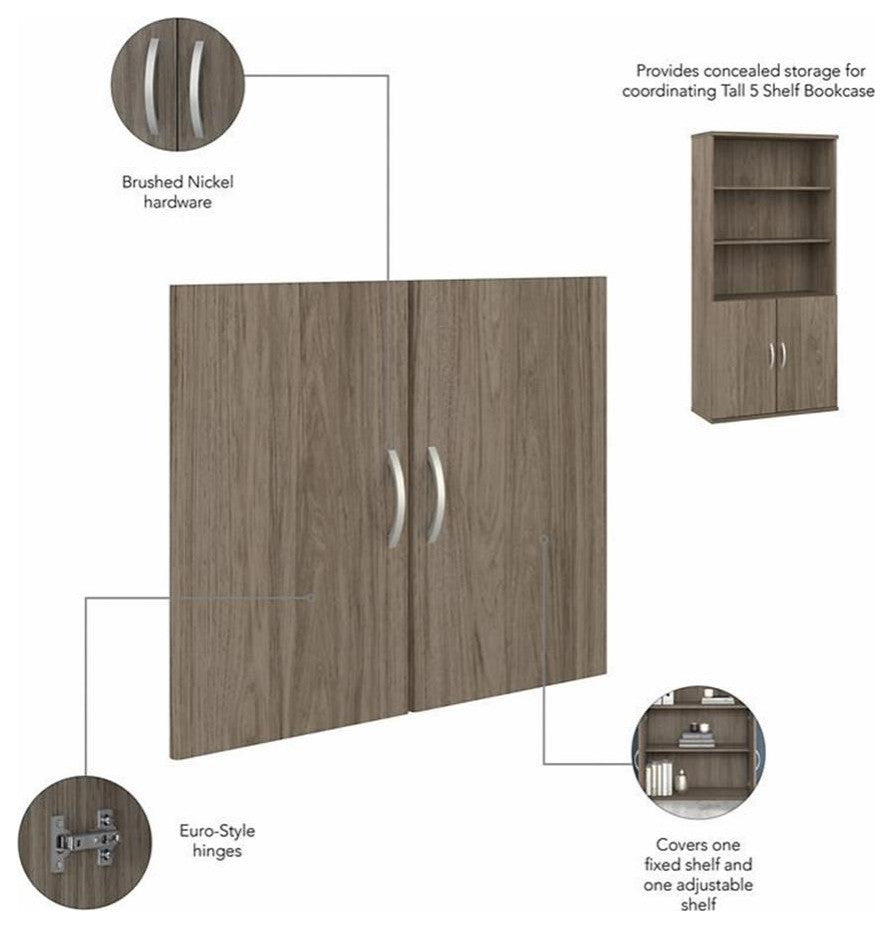 Pemberly Row Engineered Wood Tall 5 Shelf Bookcase with Doors in Moder
