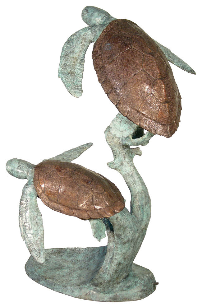 Pair Of Swimming Sea Turtles Bronze Sculpture